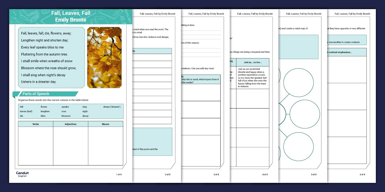 'Fall, Leaves, Fall' by Emily Brontё: Unit of Work - Twinkl