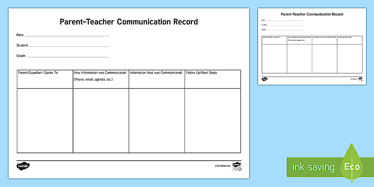 Parent Teacher Communication Record (teacher made) - Twinkl