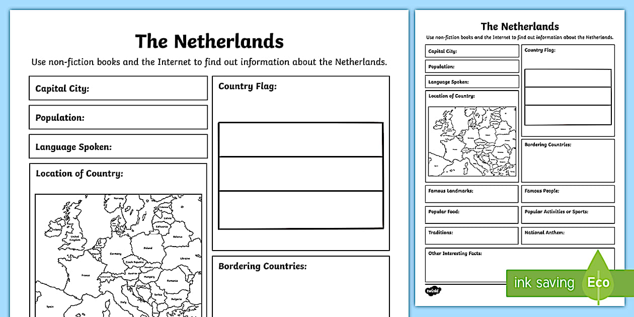 The Netherlands Fact File Writing Template - Twinkl