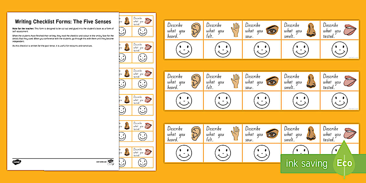 NZ Level 1 Writing 5 Senses Self-Assessment Checklist