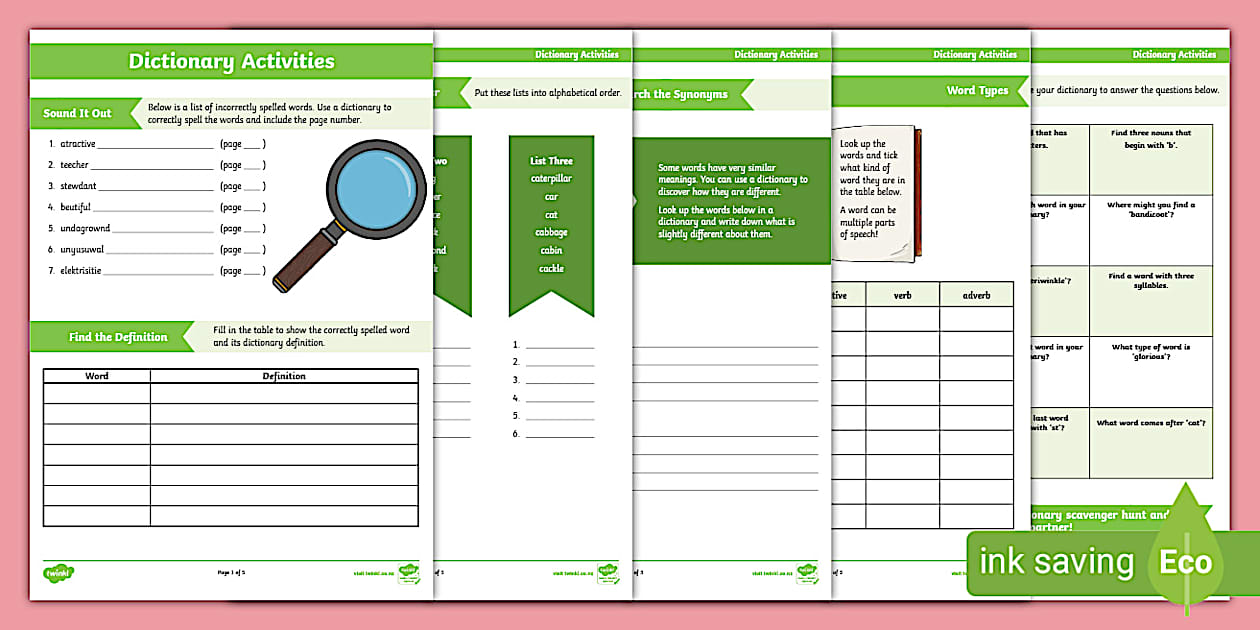 Fun Dictionary Activities (teacher made) - Twinkl
