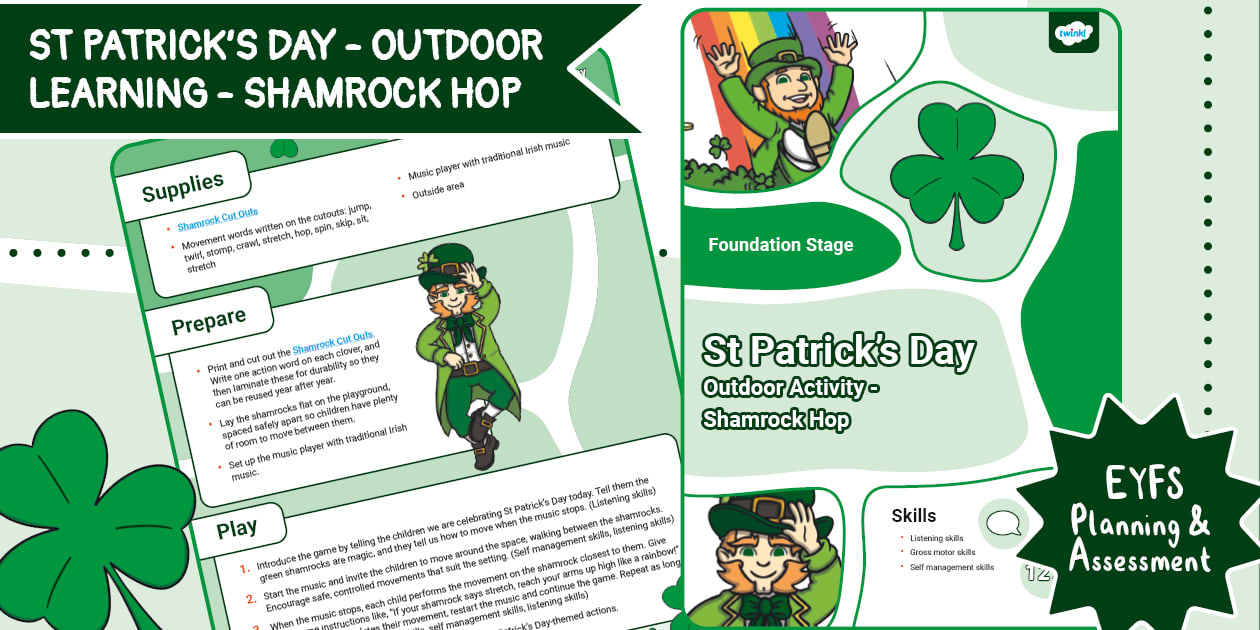 Foundation Stage Outdoor Learning St Patrick's Day Shamrock Hop