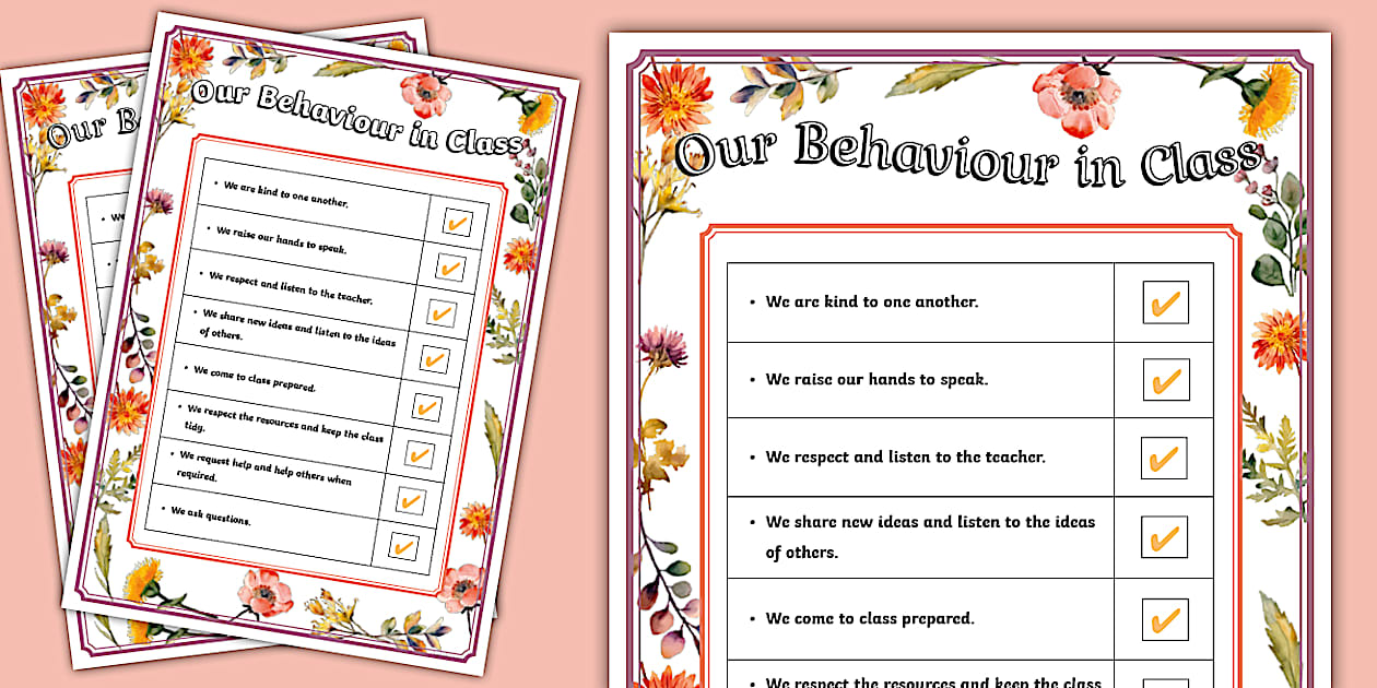 Wildflower Botanical Themed Behaviour Checklist Display Poster
