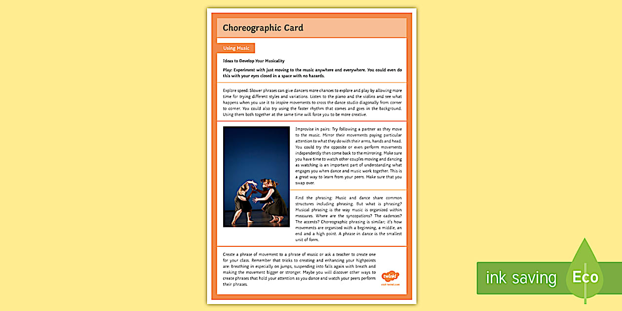 Musicality Inspired Dance Worksheet / Worksheet