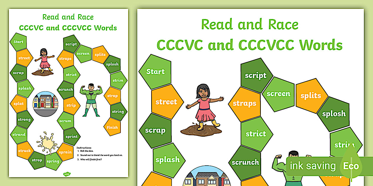 Phase 4 CCCVC and CCCVCC Read and Race Game - EYFS - KS1