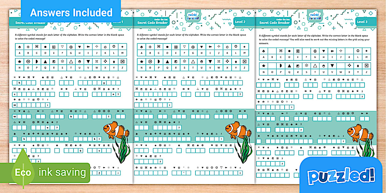 Under the sea code breaker - Twinkl Puzzled - kids - Twinkl