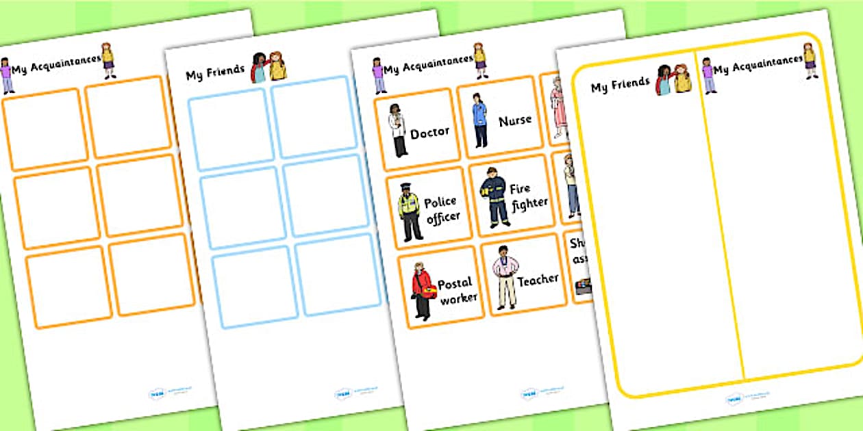 Editable My Friends And Acquaintances Sorting Activity