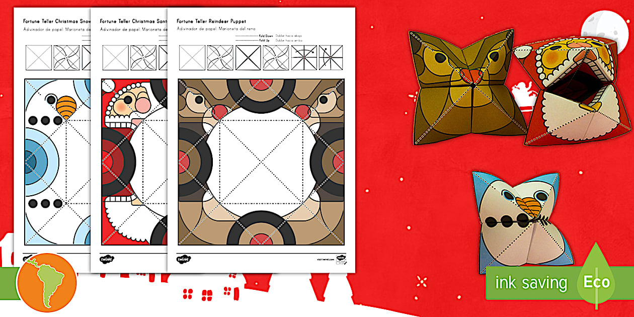 Black and White Simple 3D Christmas Fortune Teller Puppet Pack Paper Craft