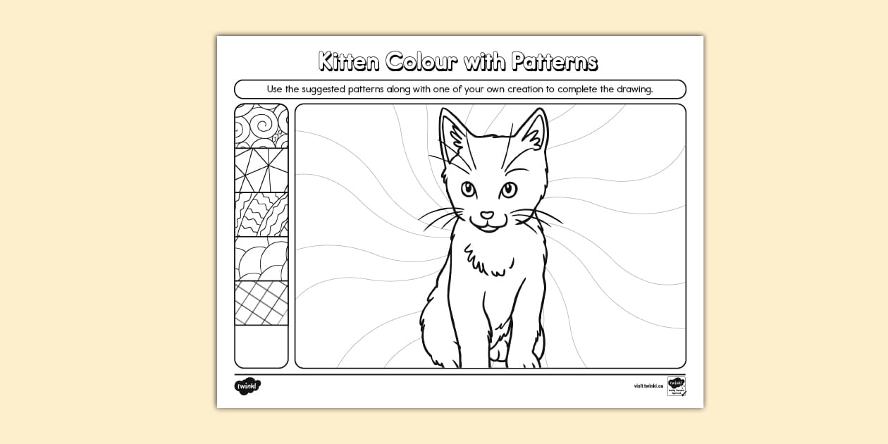 Kitten Colour with Patterns Activity - Twinkl