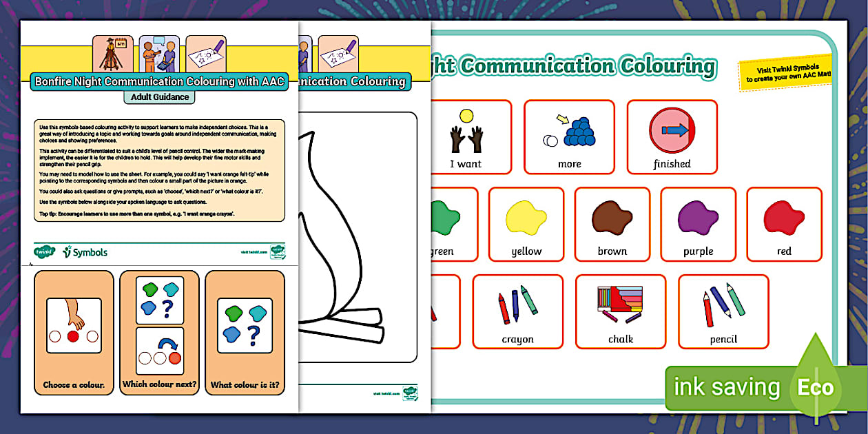 Twinkl Symbols: Bonfire Night Communication Colouring Activity with AAC