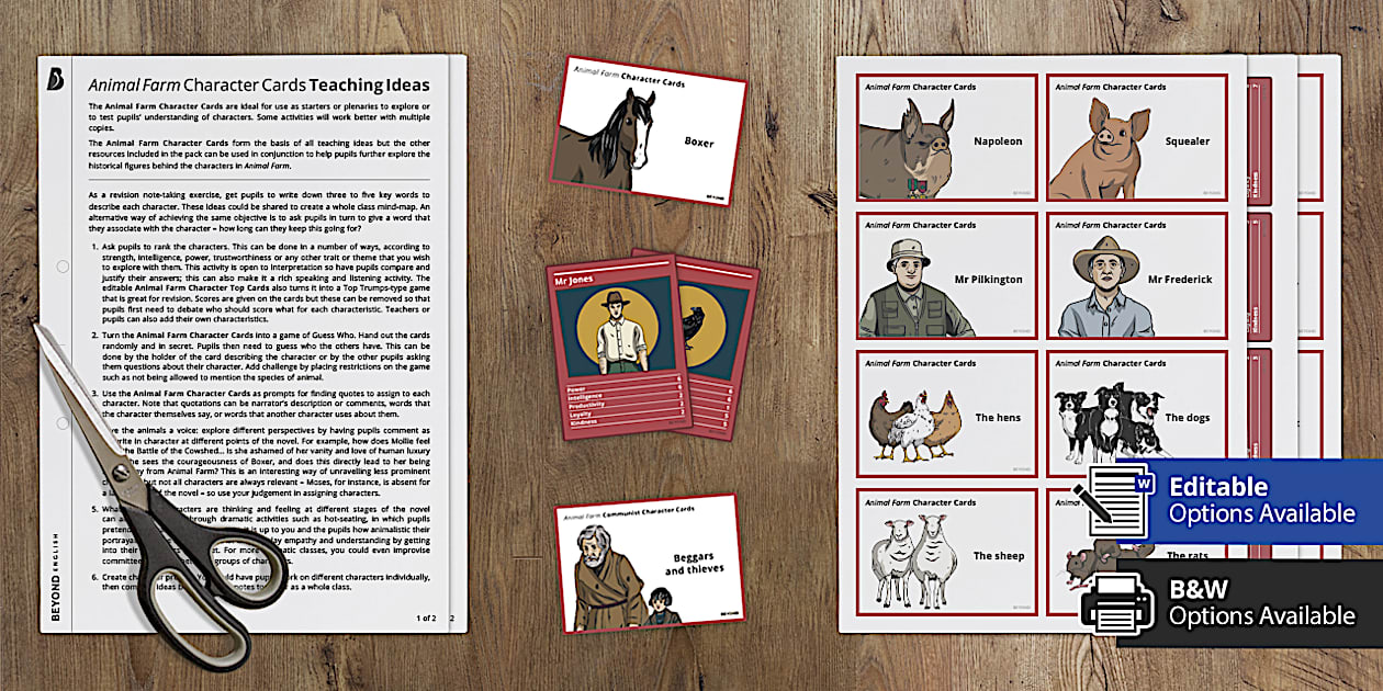 GCSE Animal Farm Character Analysis Cards | Beyond English