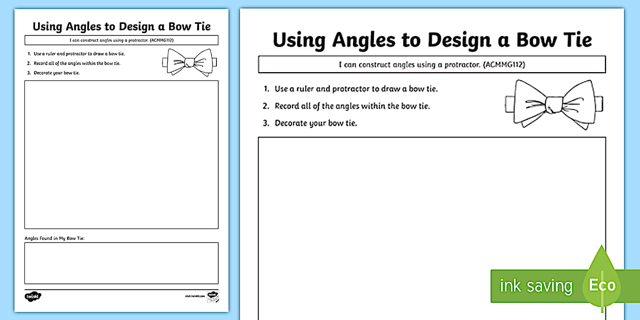 Using Angles to Design a Bow Tie Worksheet - AC9M5M04