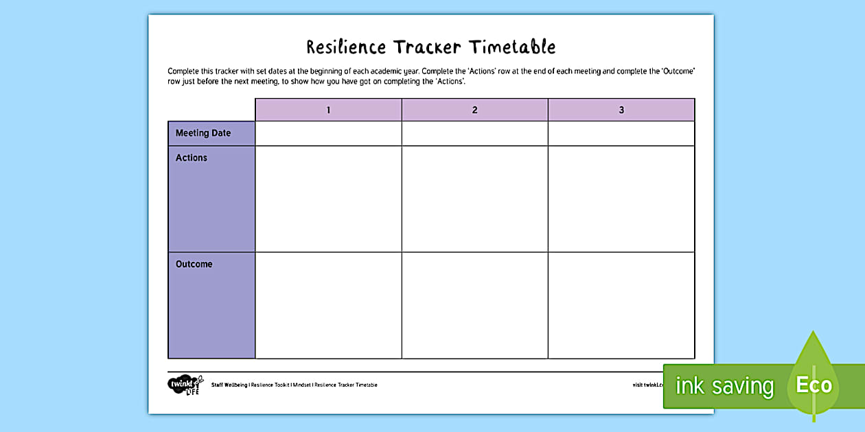 Resilience Tracker Timetable Adult Guidance - Twinkl