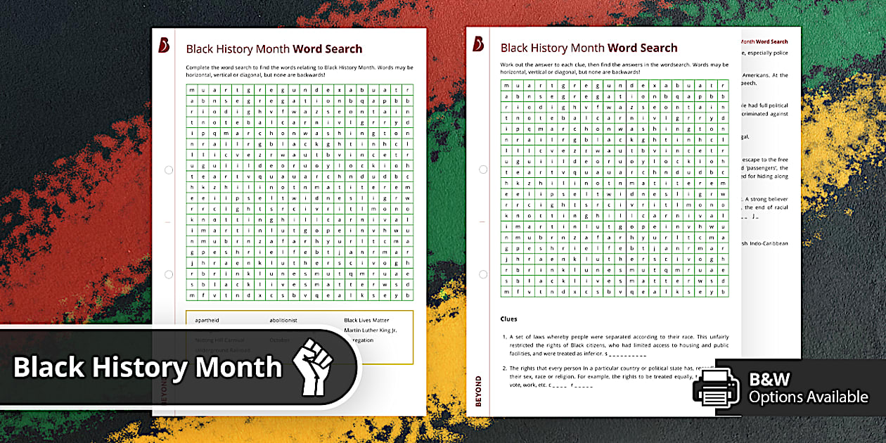 Black History Month Worksheets (PDF) | Events | Beyond RSE