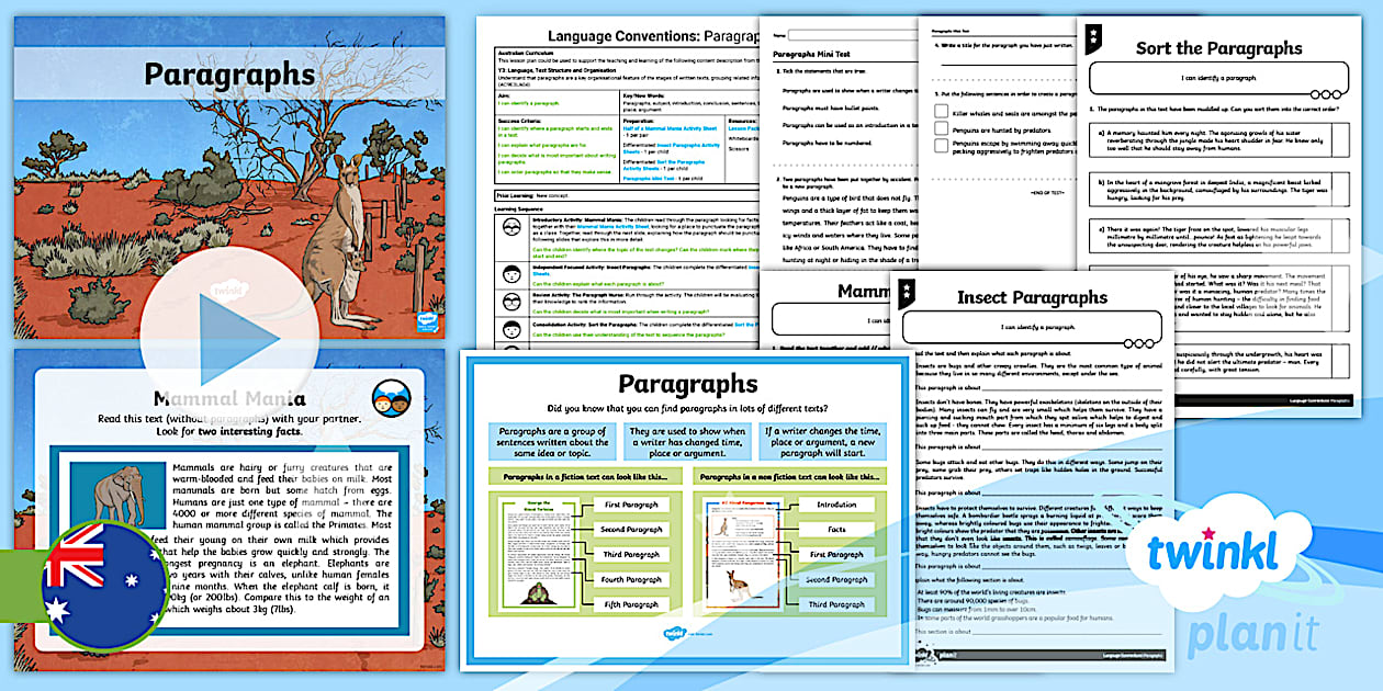 Year 3 Language Conventions Paragraphs Lesson (teacher made)