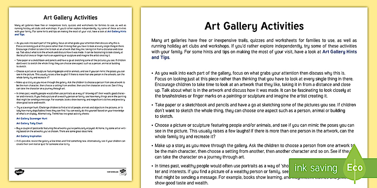 Art Gallery Worksheet (teacher made) - Twinkl