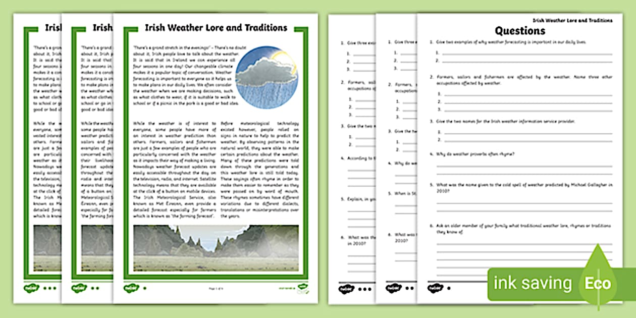 Weather Lore Ireland Traditions Comprehension | Twinkl