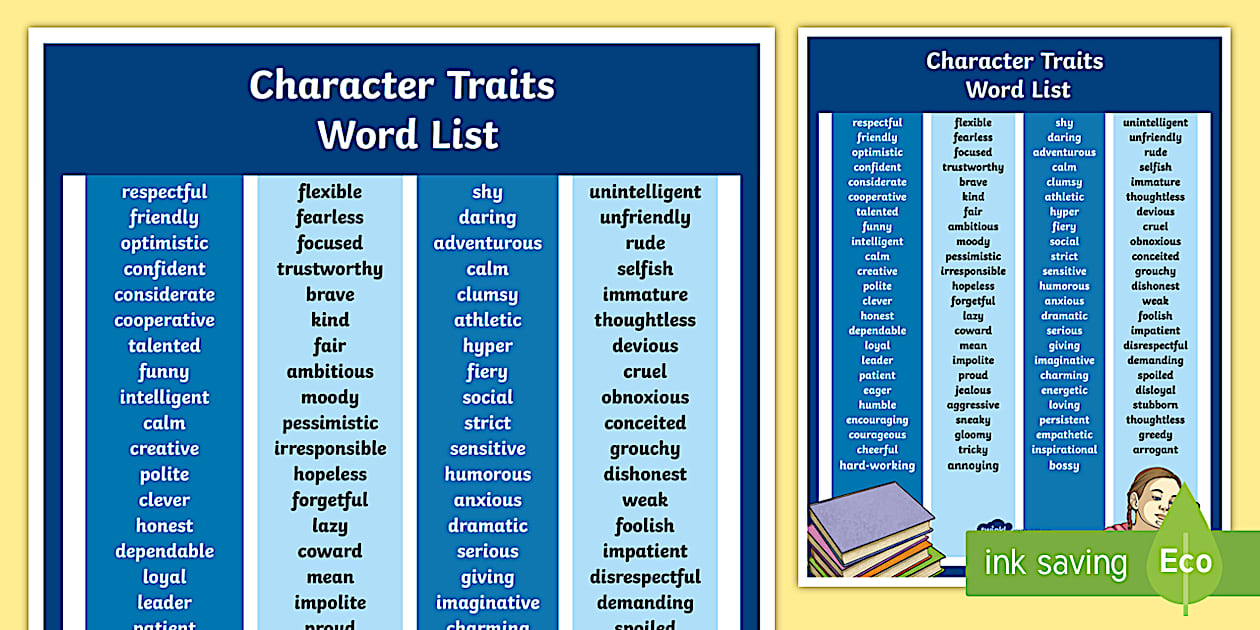 Cursive Character Traits: Adjectives Poster - Twinkl