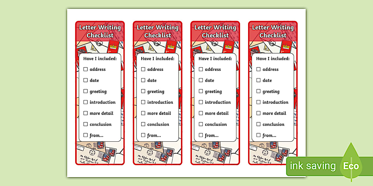 Letter Writing Checklist Bookmark (teacher made) - Twinkl
