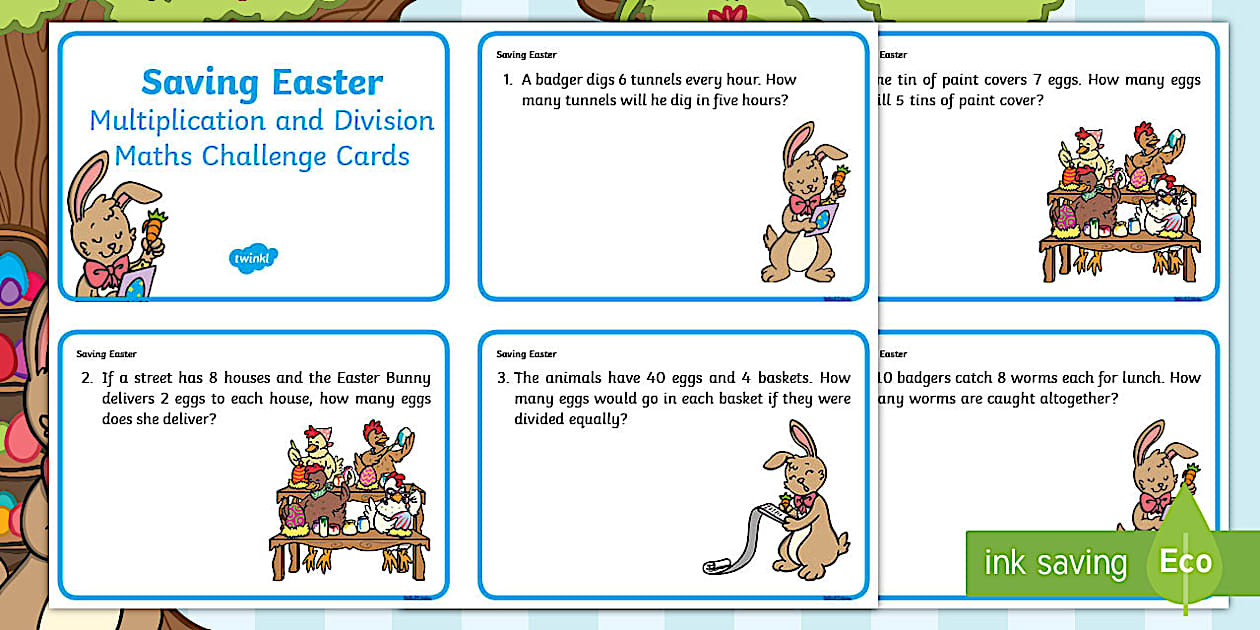 KS1 Saving Easter Multiplication and Division Maths Challenge Cards