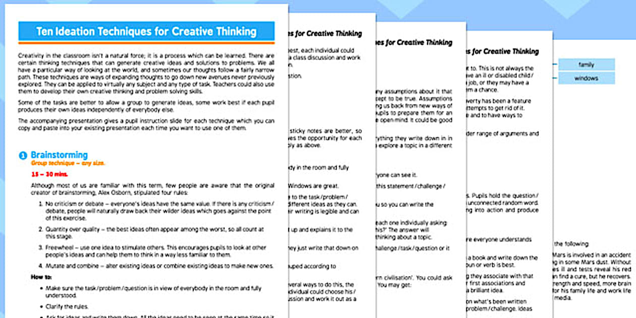 Ten Ideation Techniques for Creative Thinking in the Classroom