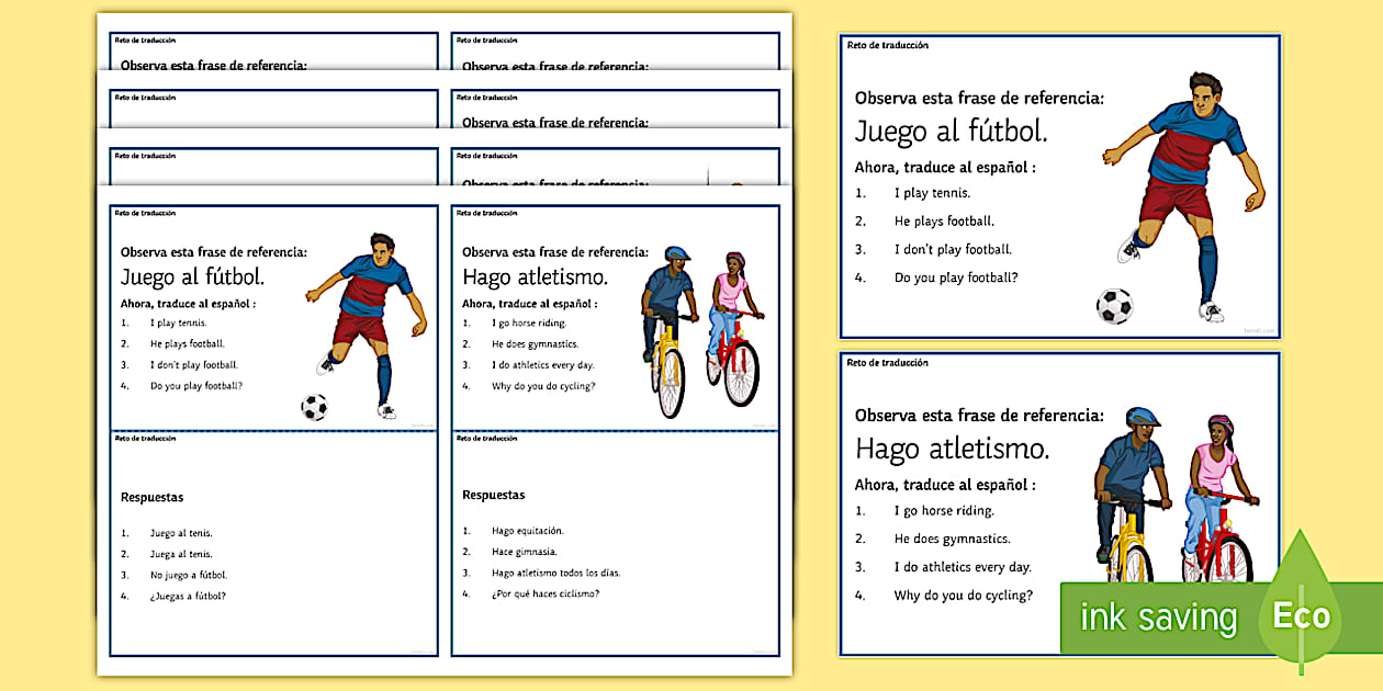 Editable Hobbies Translation Challenge Cards Spanish