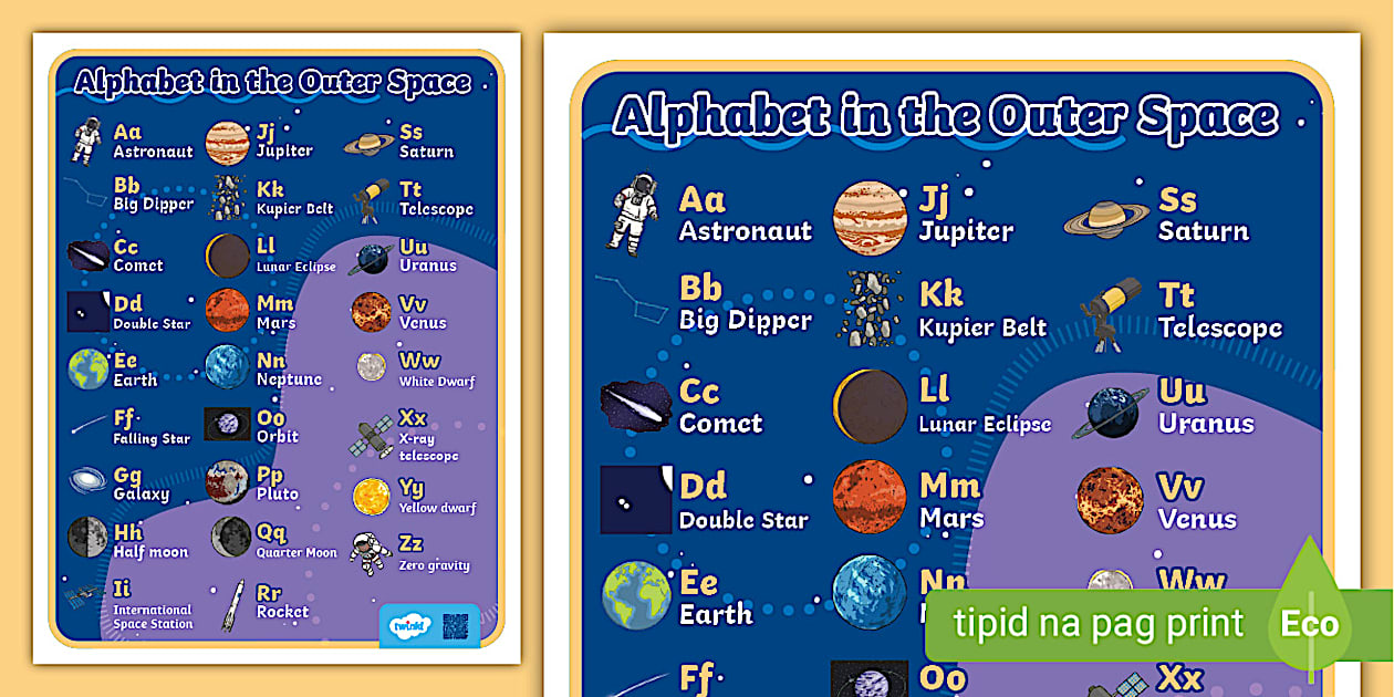 Outer Space Theme Alphabet Poster | Philippines | Twinkl