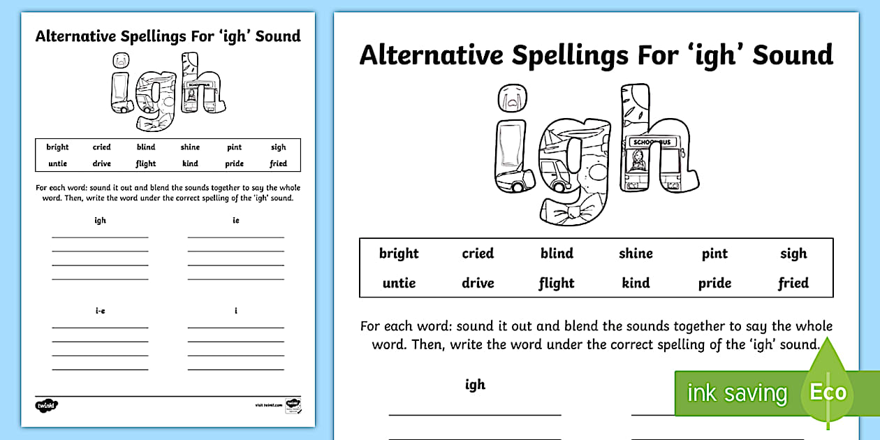 Alternative Spelling For igh Sound Worksheet - Twinkl