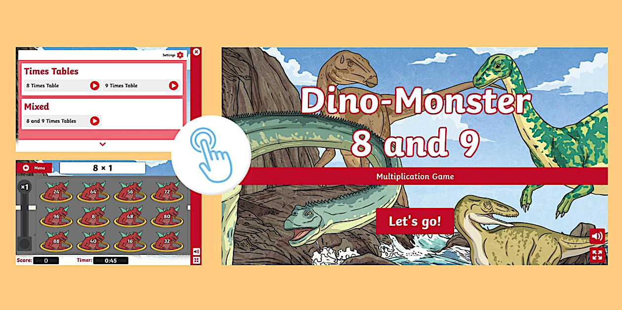 Dino-Monster 8 and 9 Multiplication Game (teacher made)