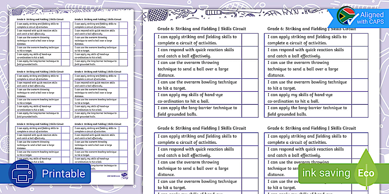 Grade 6 Phys Education Striking Fielding Success Criteria