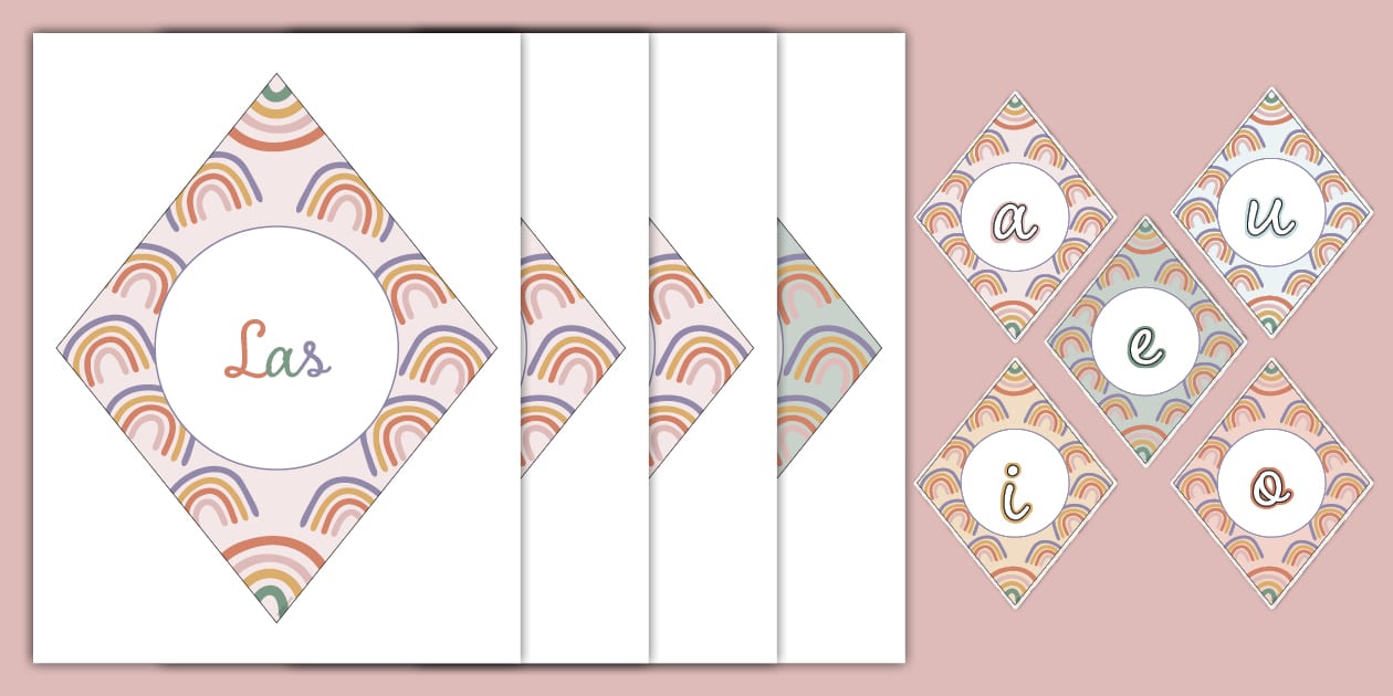 Recortables en Rombo: Las Vocales - Diseño Arcoiris