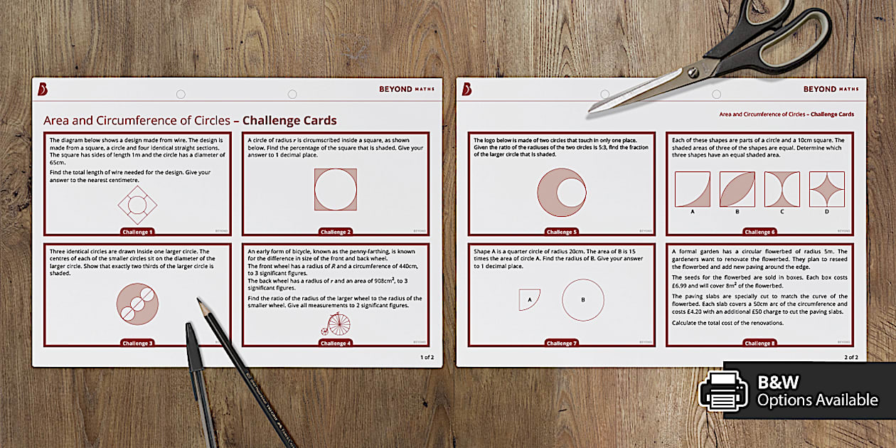 👉 Area and Circumference of a Circle - Challenge Cards