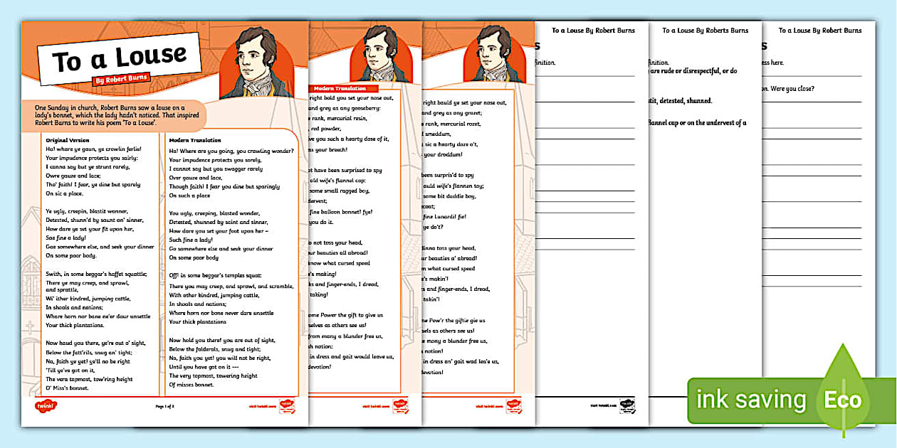 To a Louse by Robert Burns Reading Comprehension Activity