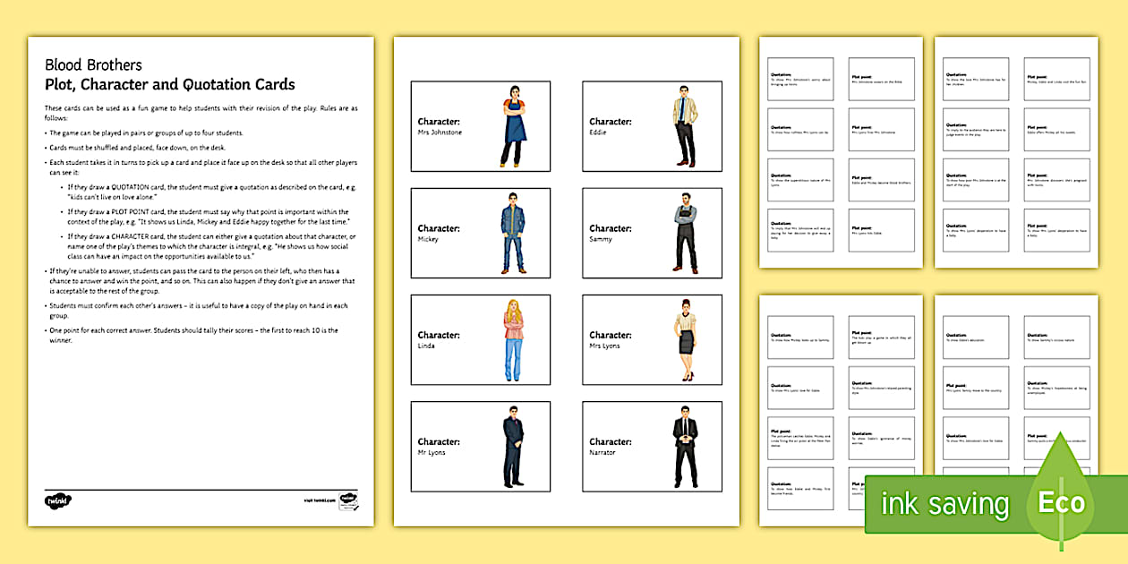 Black and White Blood Brothers Plot, Character and Quotation Revision Cards