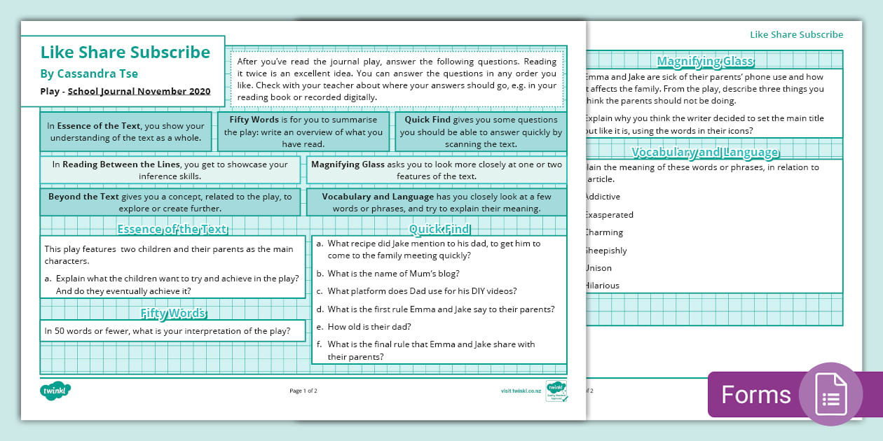 L4 November 2020 School Journal - Like Share Subscribe Play Comprehension