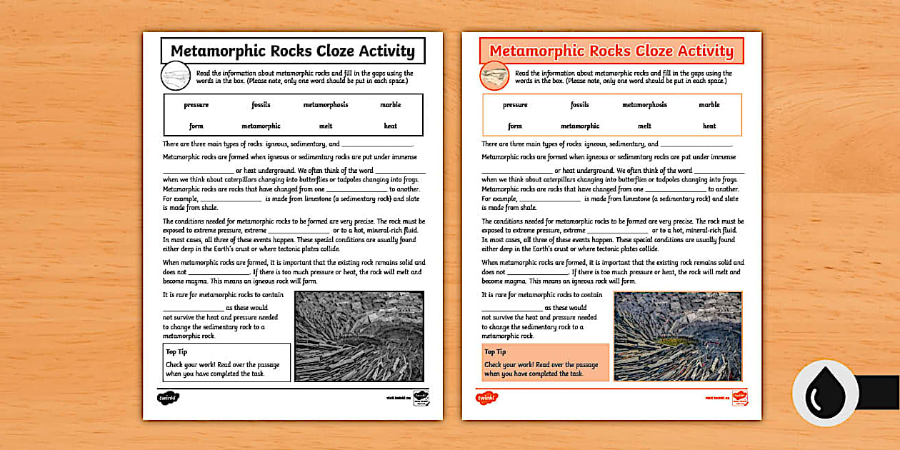Metamorphic Rocks Cloze Activity (teacher made) - Twinkl