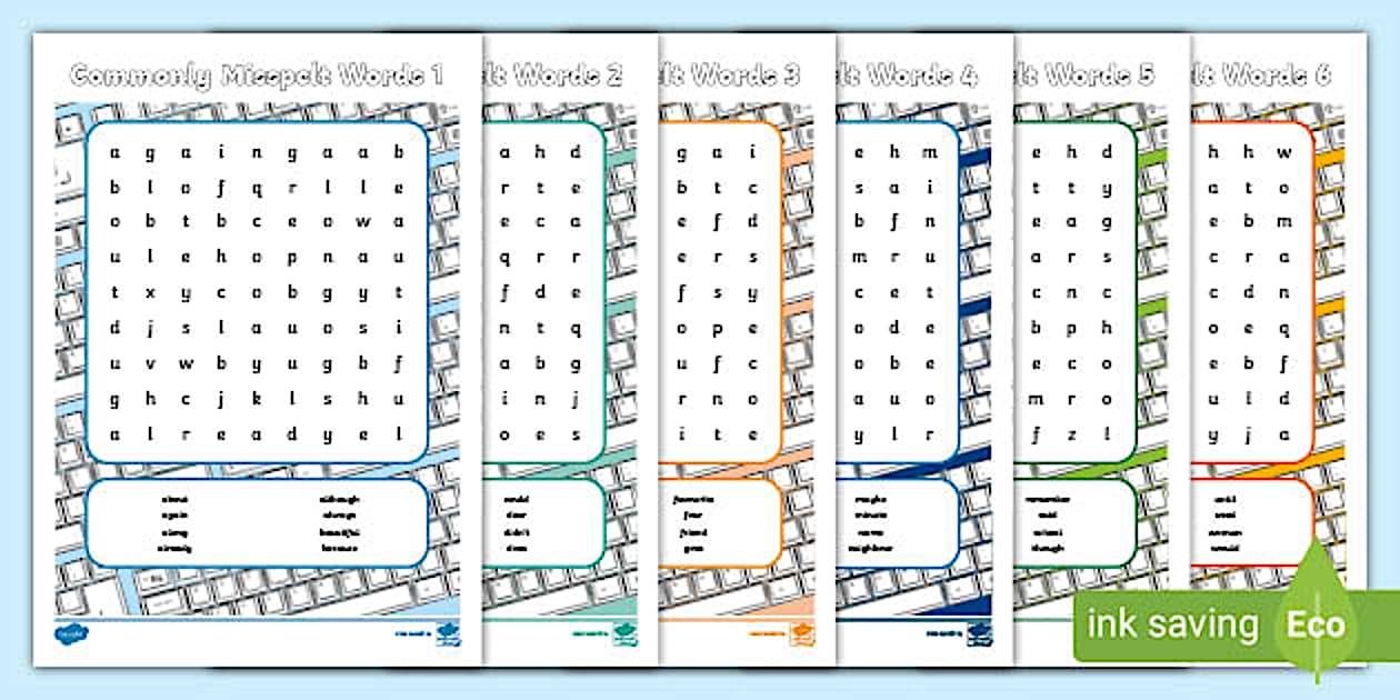 Commonly Misspelt Words Word Searches - Twinkl