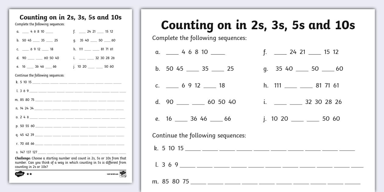 Counting in 2s, 3s, 5s and 10s Worksheet | Skip Counting