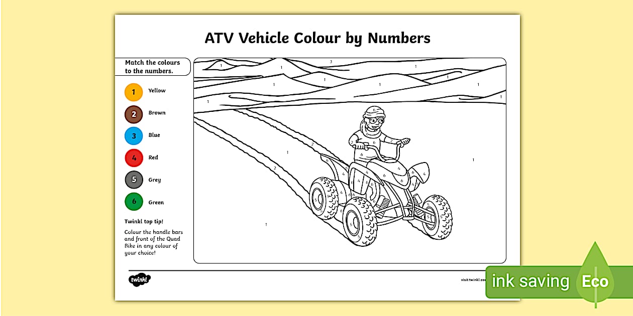 ATV Vehicle Colour-by-Number Worksheet | Twinkl KS1 | Colour