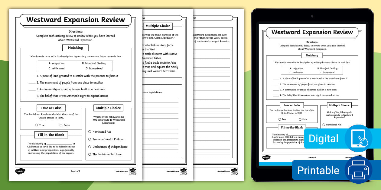 Westward Expansion Review Activity for 6th-8th Grade