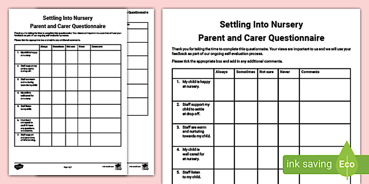 Settling Into Nursery Parent and Carer Questionnaire