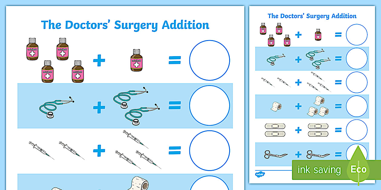 The Doctors' Surgery Aistear Maths Addition Worksheet