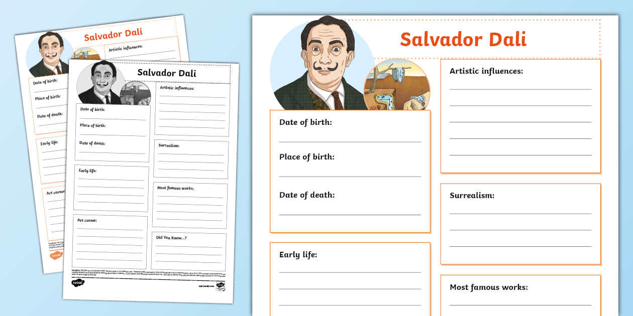 Salvador Dali Fact File Template (teacher made) - Twinkl