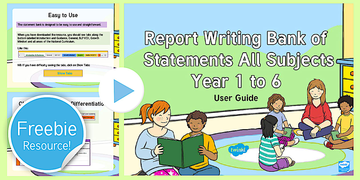 Report Writing Bank of Statements All Subjects Years 1 to 6 Guidance