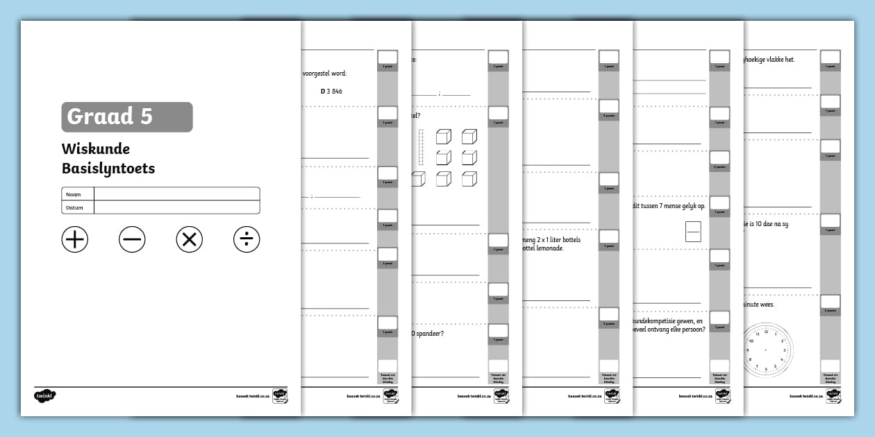 Graad 5 Basislyn Assessering (teacher made) - Twinkl