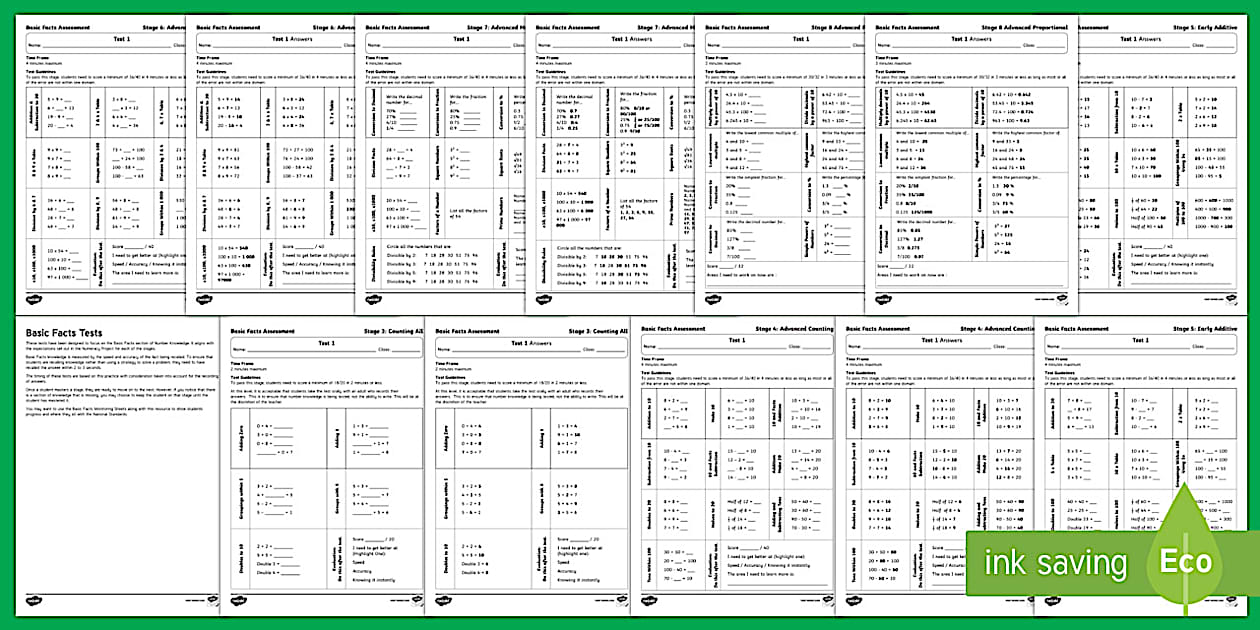 Basic Facts Test Set 1 | NZ Basic Maths Facts Practice