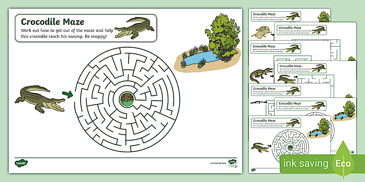 A Pack of Crocodile Maze Activity Worksheets | Twinkl | KS1
