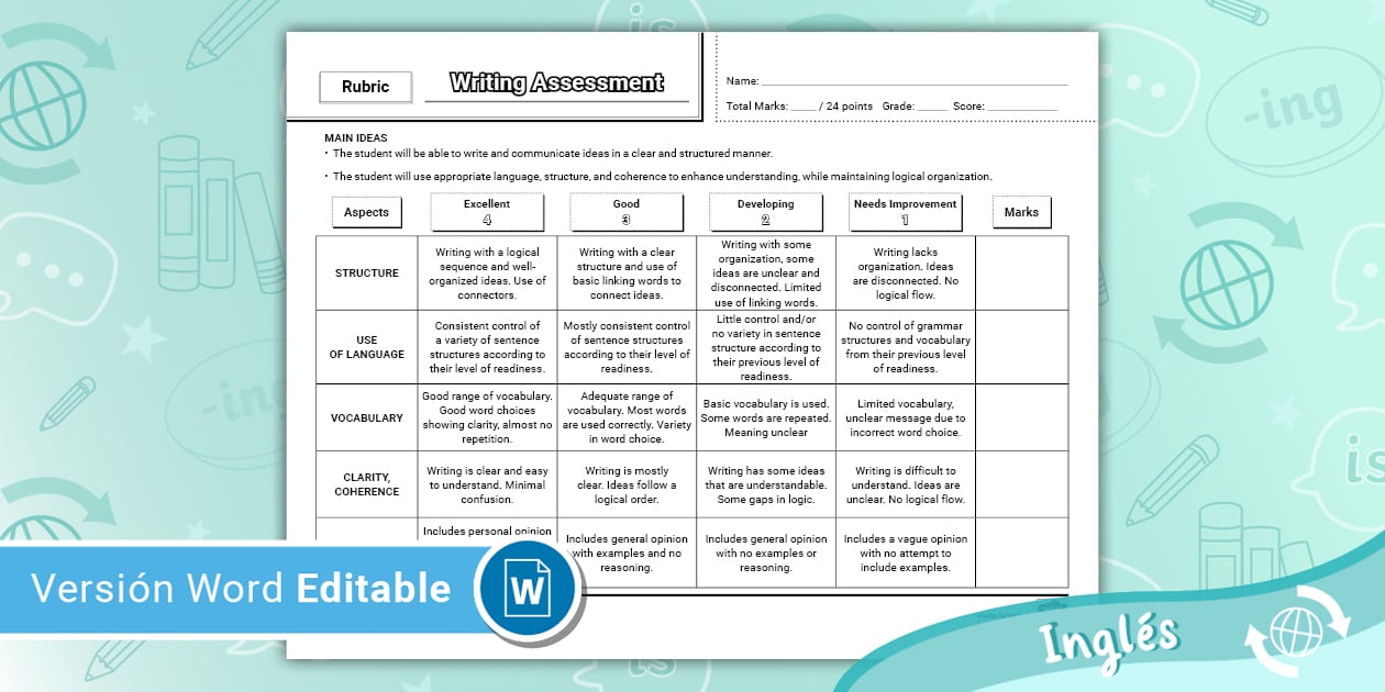 Evaluación | Rúbrica | Presentation | English | Writing