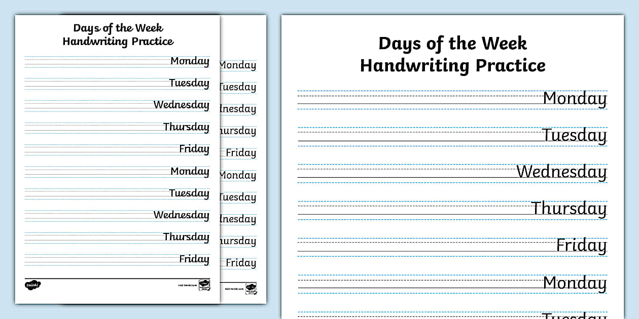Left-Handed Writers: Days of the Week Handwriting Practice