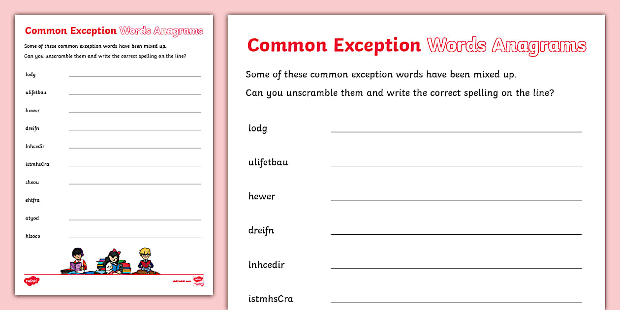 Common Exception Words Anagrams Worksheet (teacher made)
